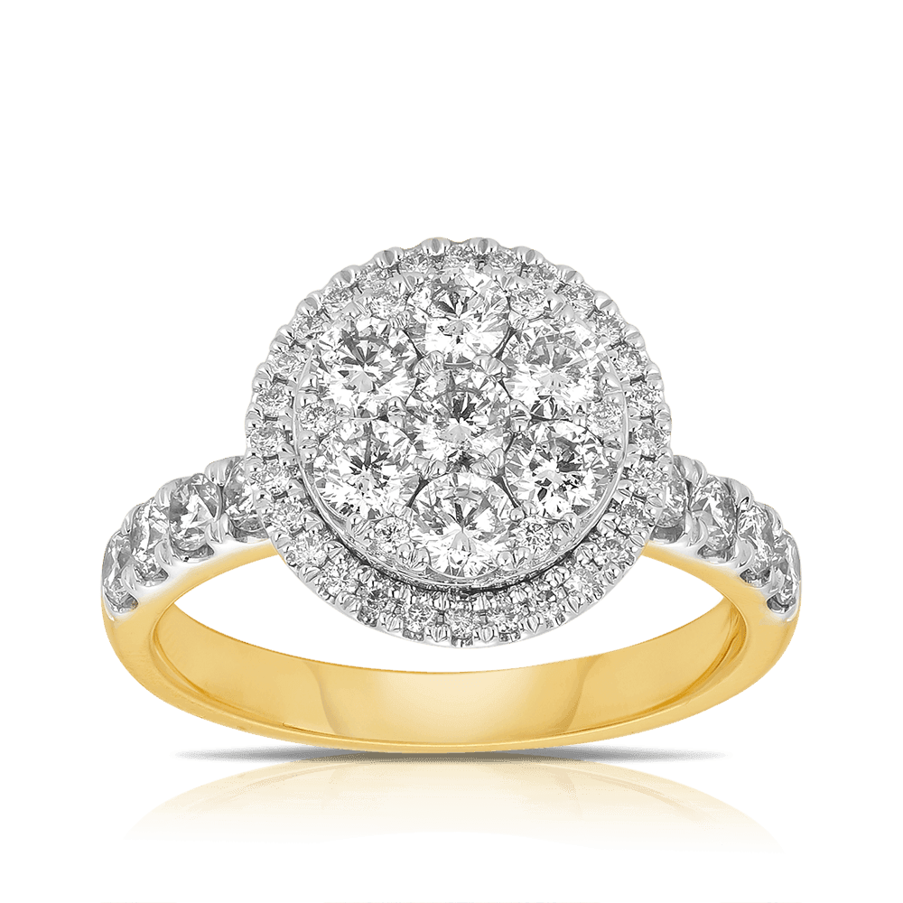 1 50ct TW Diamond Cluster Halo Engagement Ring In 9ct Yellow And White Gold 1 50ct TW Diamond Cluster Halo Engagement Ring In 9ct Yellow And White Gold