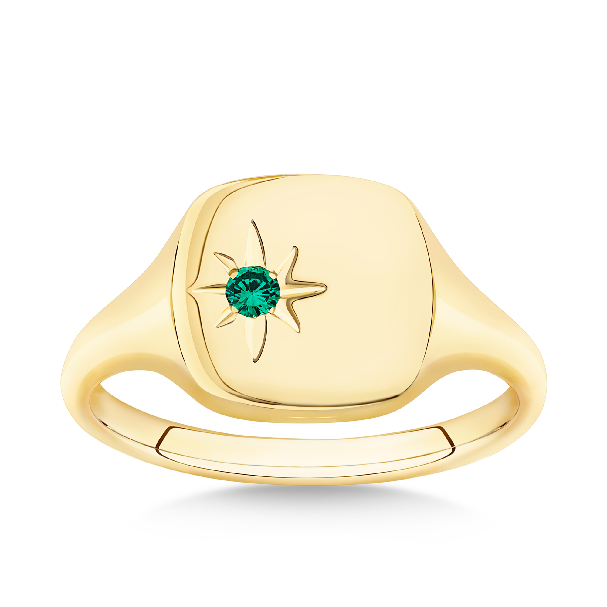 Created Emerald Signet Ring in 9ct Yellow Gold