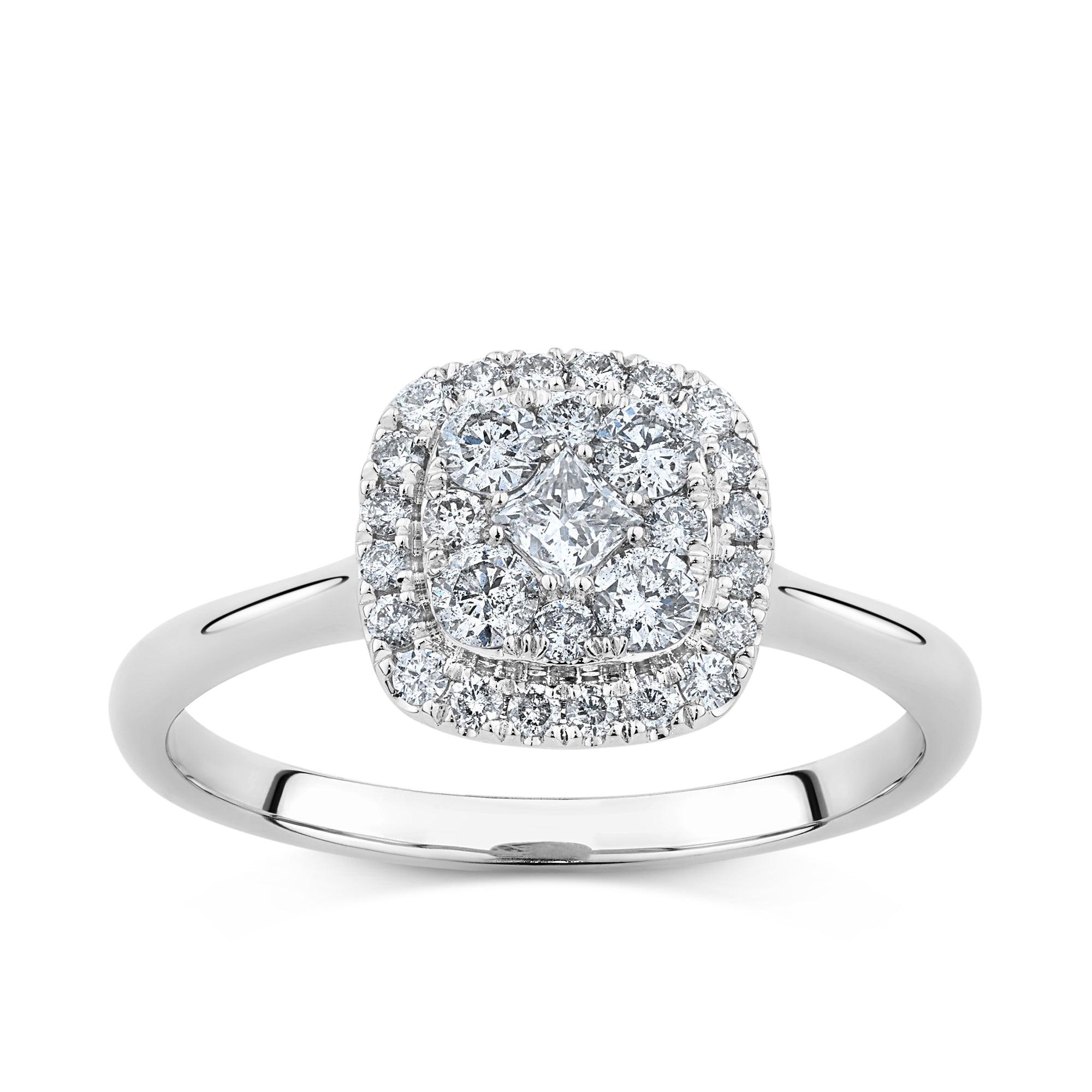 0.50ct TDW Diamond Square Halo Engagement Ring in 9ct White Gold