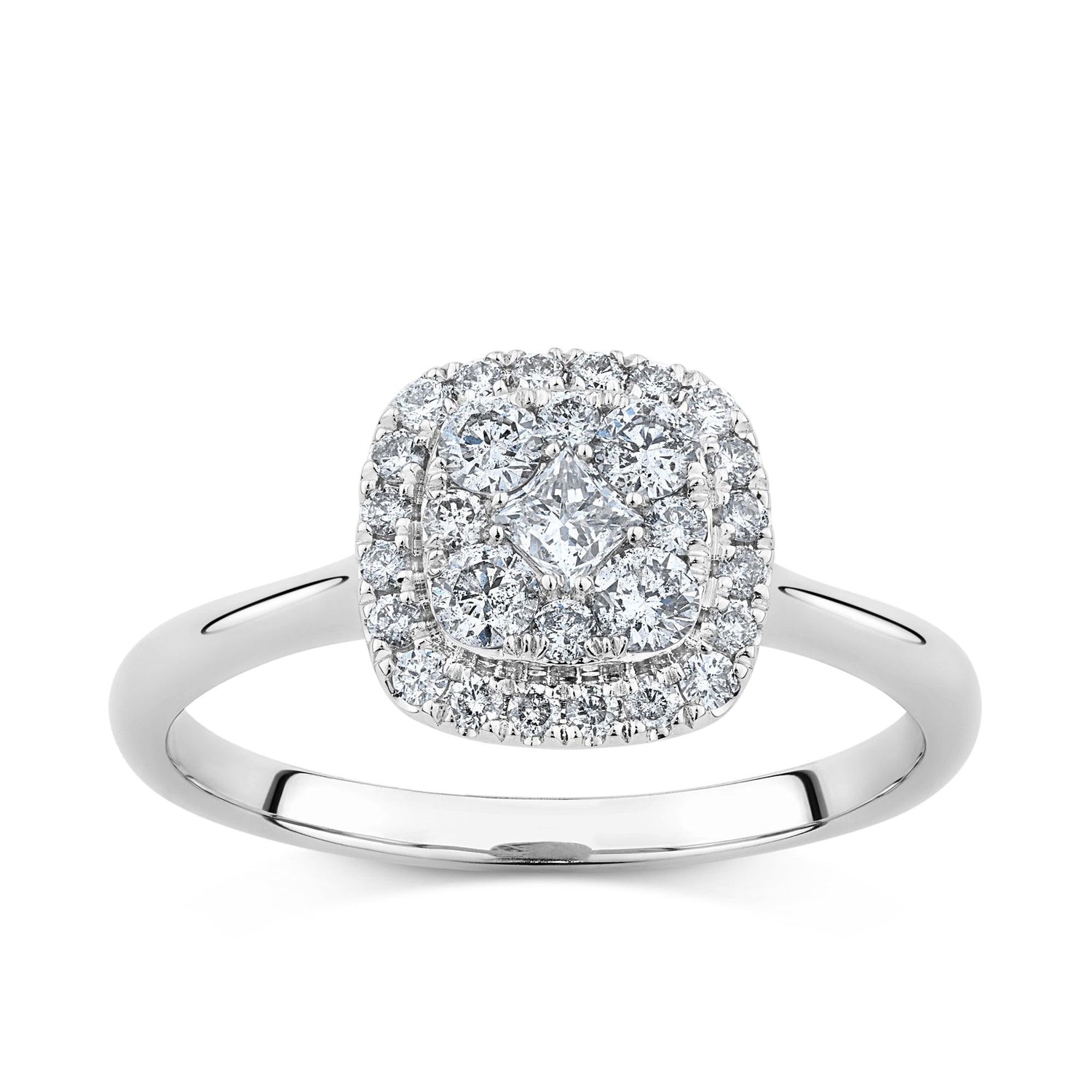 0.50ct TDW Diamond Square Halo Engagement Ring in 9ct White Gold