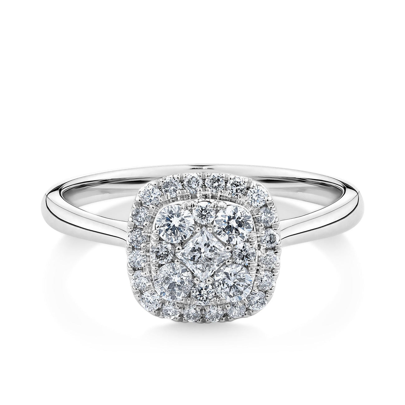 0.50ct TDW Diamond Square Halo Engagement Ring in 9ct White Gold