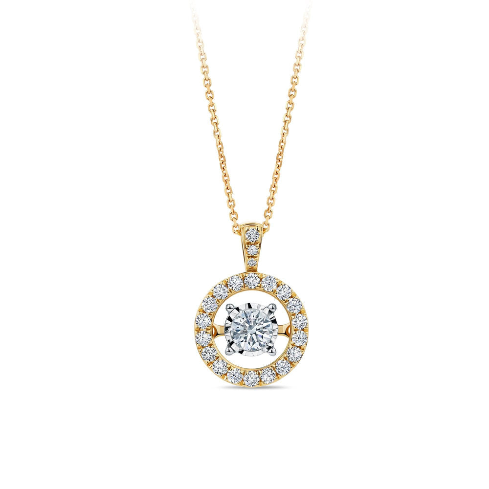 0.50ct TW Dancing Diamond Halo Pendant & Chain in 18ct Yellow Gold