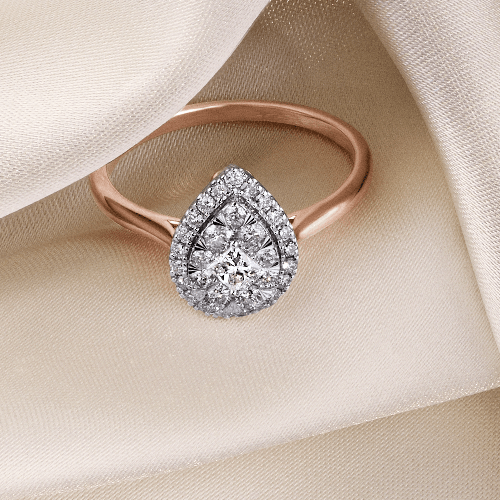 0.50ct TW Diamond Pear Halo Engagement Ring in 9ct Rose and White Gold