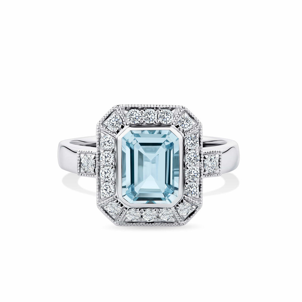 Bluebird™ Aquamarine & 0.33ct TW Diamond Ring in 9ct White Gold
