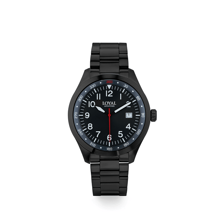 Loyal Adventurer Men's 43mm Black and Steel Quartz Watch