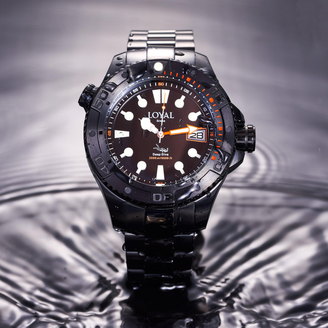 Loyal Men's Scuba Black Quartz 2000m Diver Watch Black Dial